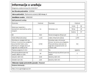 GORENJE UGRADNA MASINA ZA PRANJE SUDOVA GI561D10S