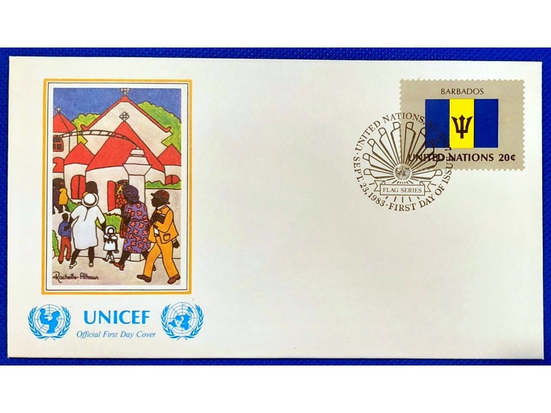 Unicef UN FDC 1983. Zastave, Barbados