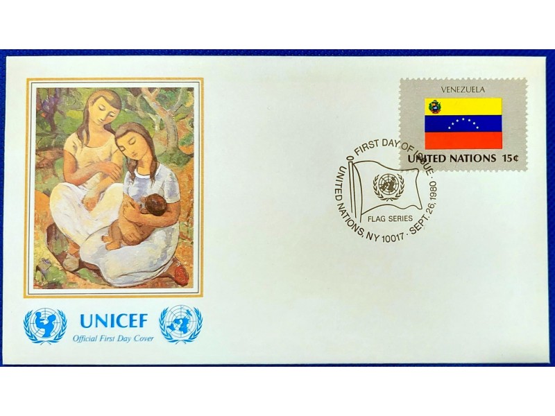 Unicef UN FDC 1980. Zastave, Venezuela