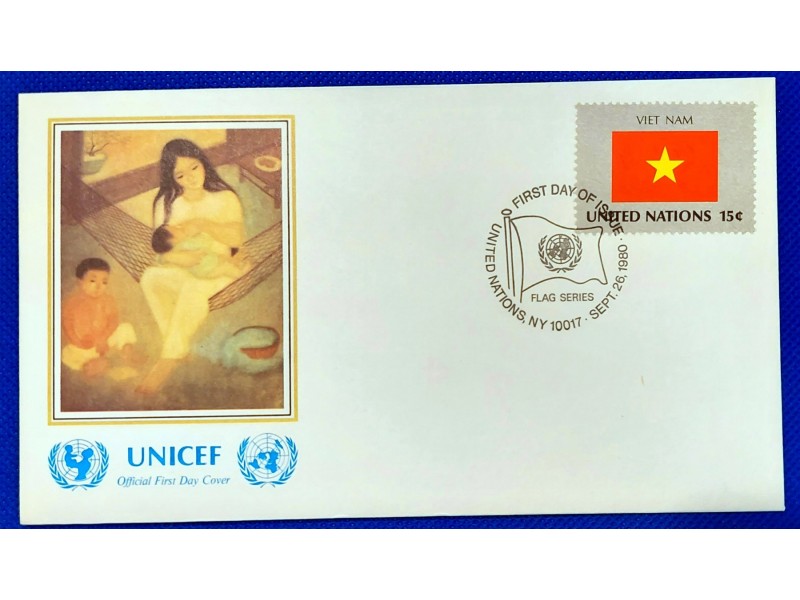 Unicef UN FDC 1980. Zastave, Viet Nam