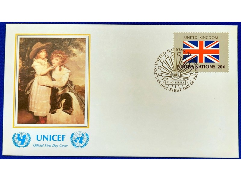 Unicef UN FDC 1983. Zastave, Engleska