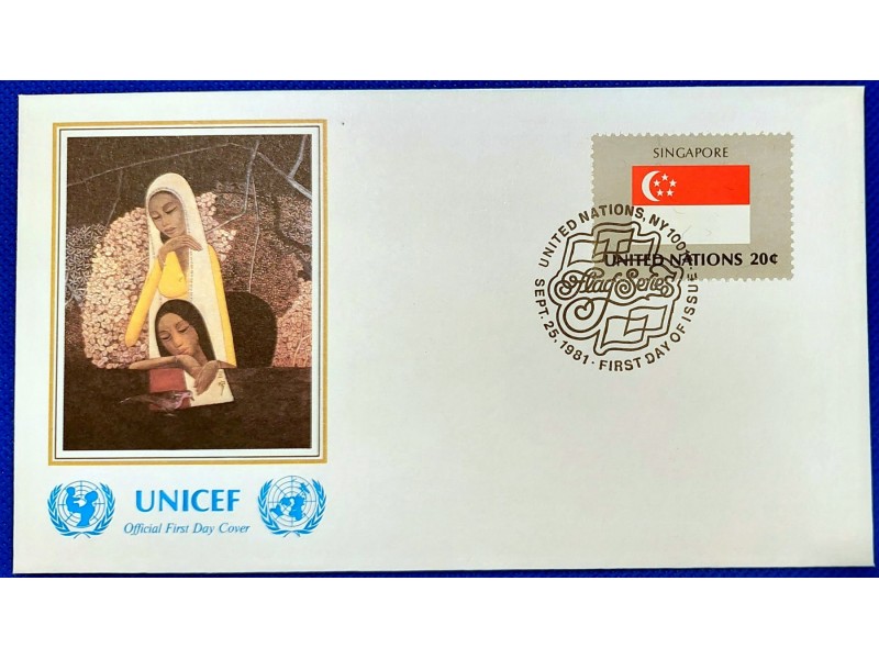 Unicef UN FDC 1981. Zastave, Singapur