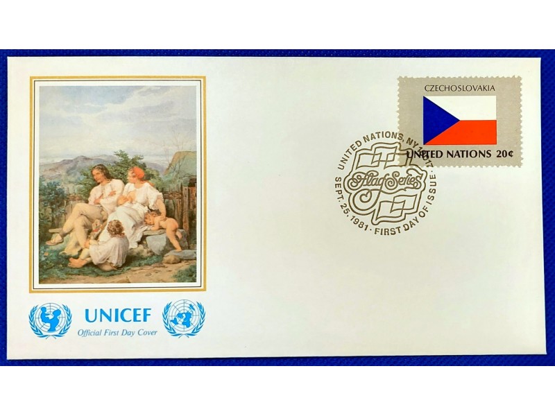 Unicef UN FDC 1981. Zastave, Čehoslovačka