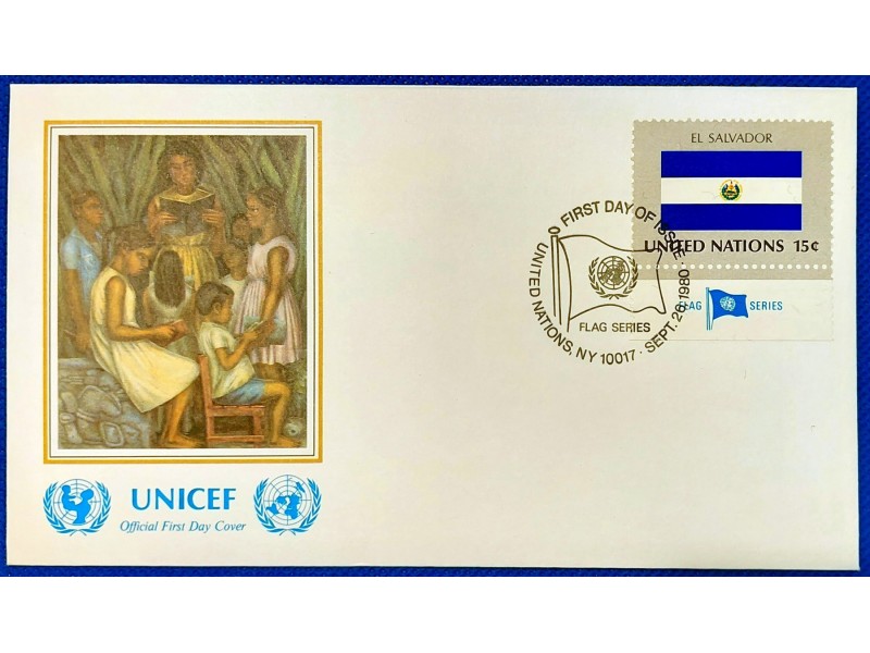 Unicef UN FDC 1980. Zastave, El Salvador