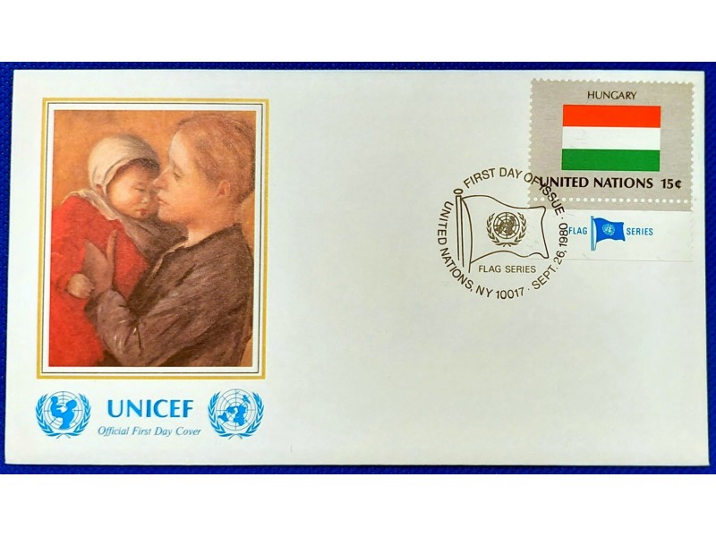 Unicef UN FDC 1980. Zastave, Mađarska