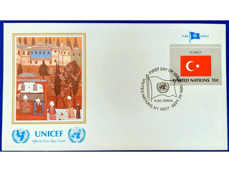 Unicef UN FDC 1980. Zastave, Turska