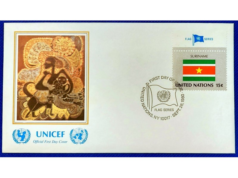 Unicef UN FDC 1980. Zastave, Suriname