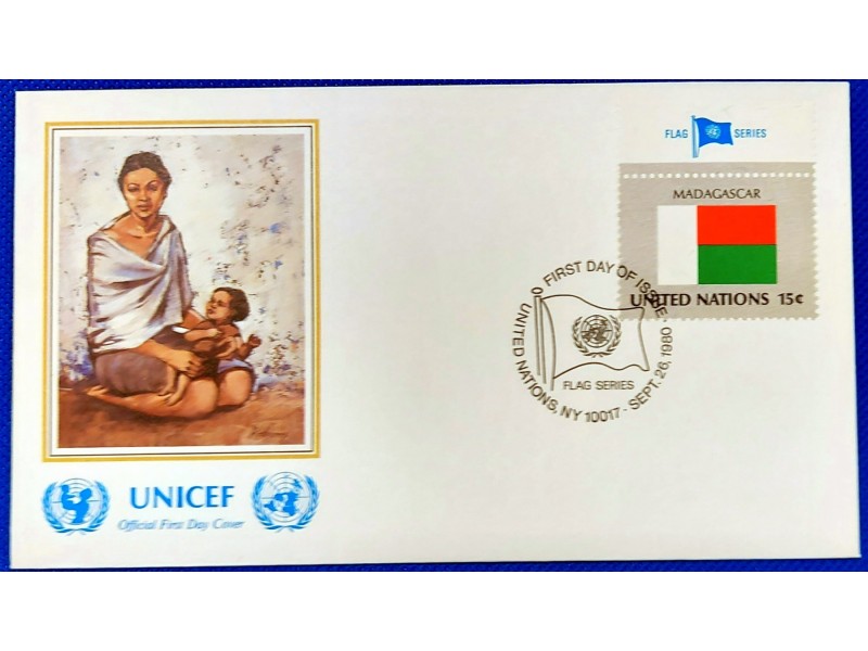 Unicef UN FDC 1980. Zastave, Madagaskar