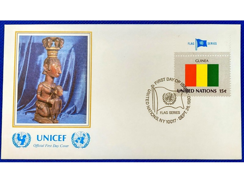 Unicef UN FDC 1980. Zastave, Gvineja