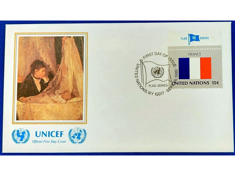 Unicef UN FDC 1980. Zastave, Francuska