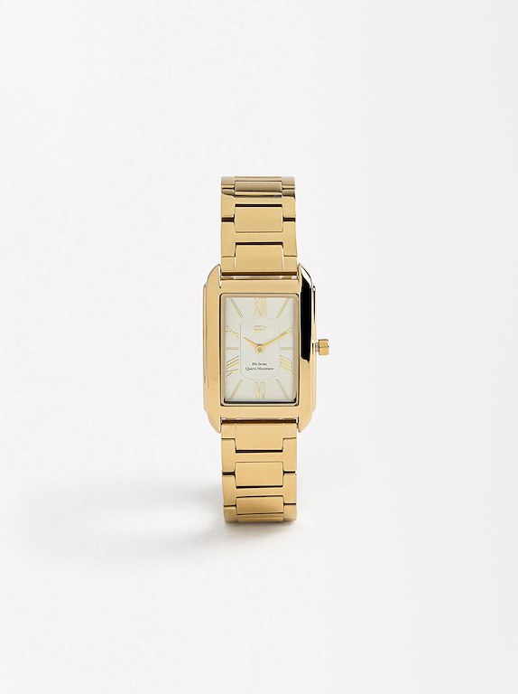 Square Watch With A Stainless Steel Bracelet