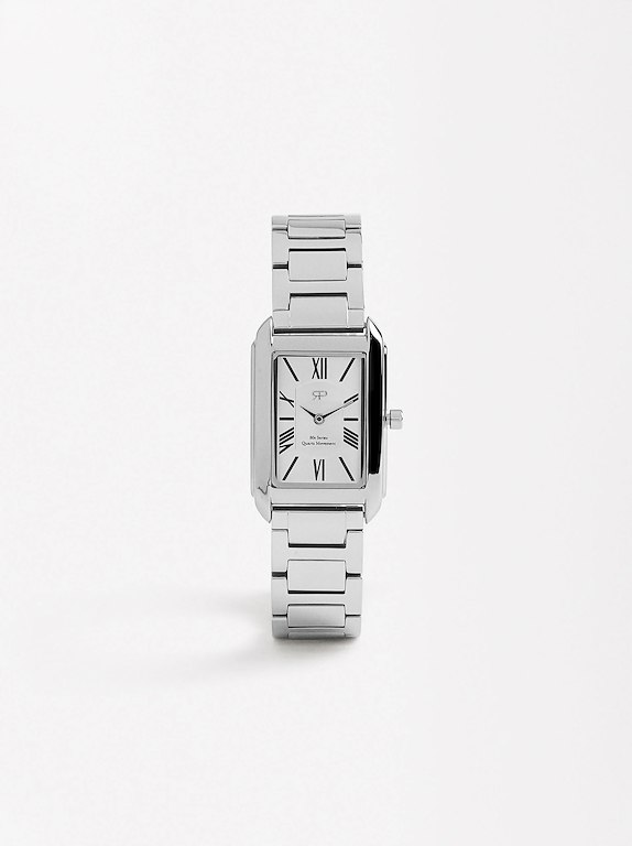 Square Watch With A Stainless Steel Bracelet