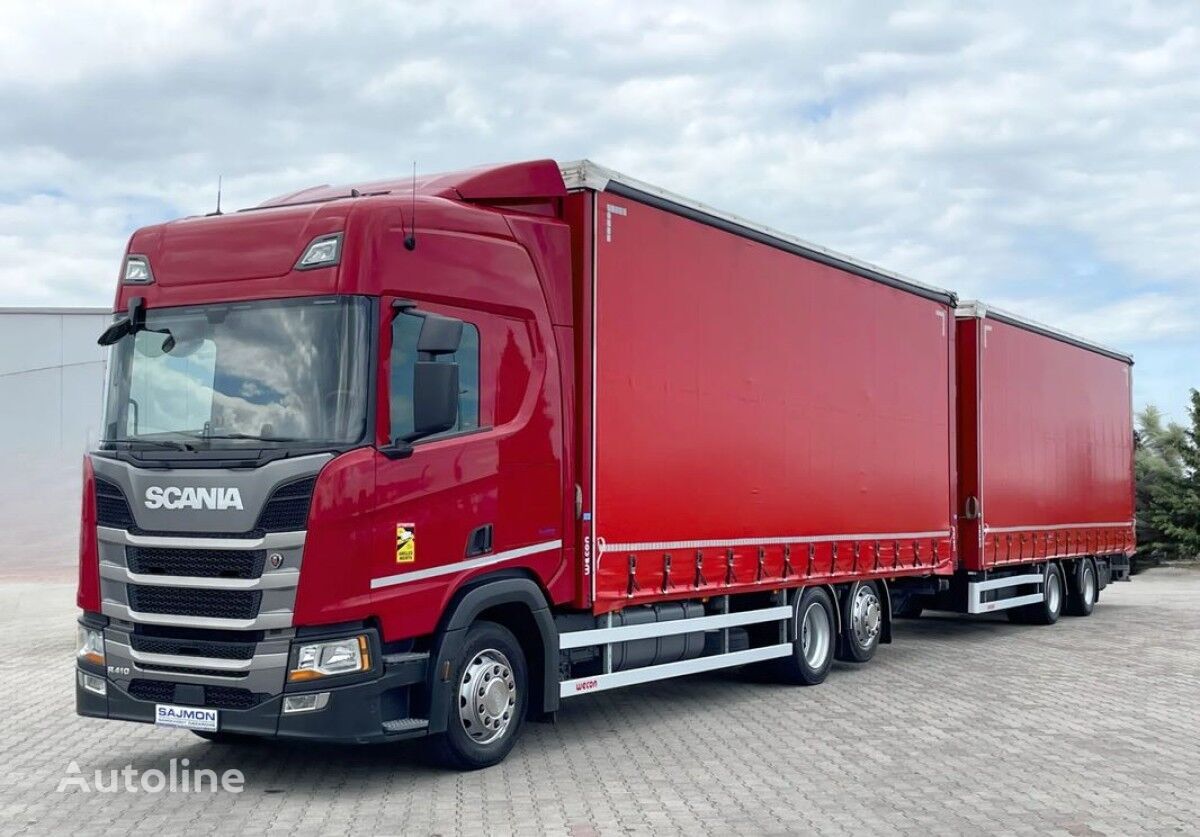 Scania R410 / ZESTAW TANDEM 120 M3 / 7,75 M + 7,75 M / SALON PL kamion sa klizna zavesa cerada + prikolica sa kliznom ceradom