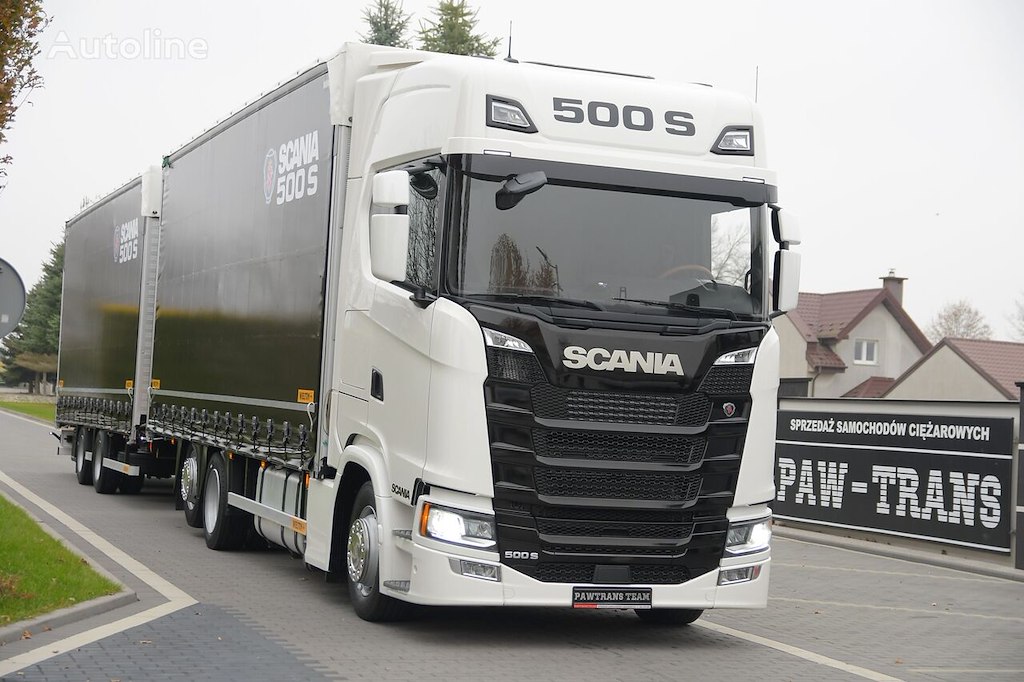 Scania S 500 TANDEM ///* ZESTAW * /// XENONY /// RETARDER /// OŚ SKRĘTN kamion sa klizna zavesa cerada + prikolica sa kliznom ceradom