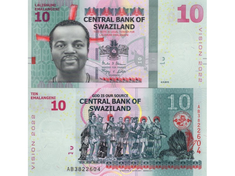 SWAZILAND 10 Emalangeni 2015 UNC, P-41 Polymer