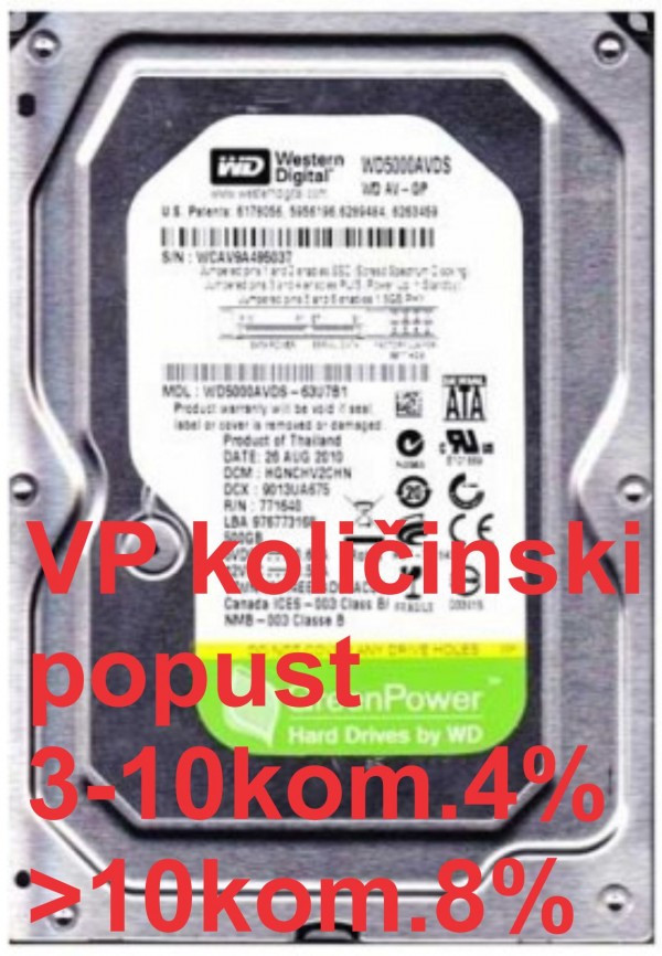 HDD 3.5\'' ** 500GB WD5000AVDS WD AV-GP 7200RPM 32MB SATA