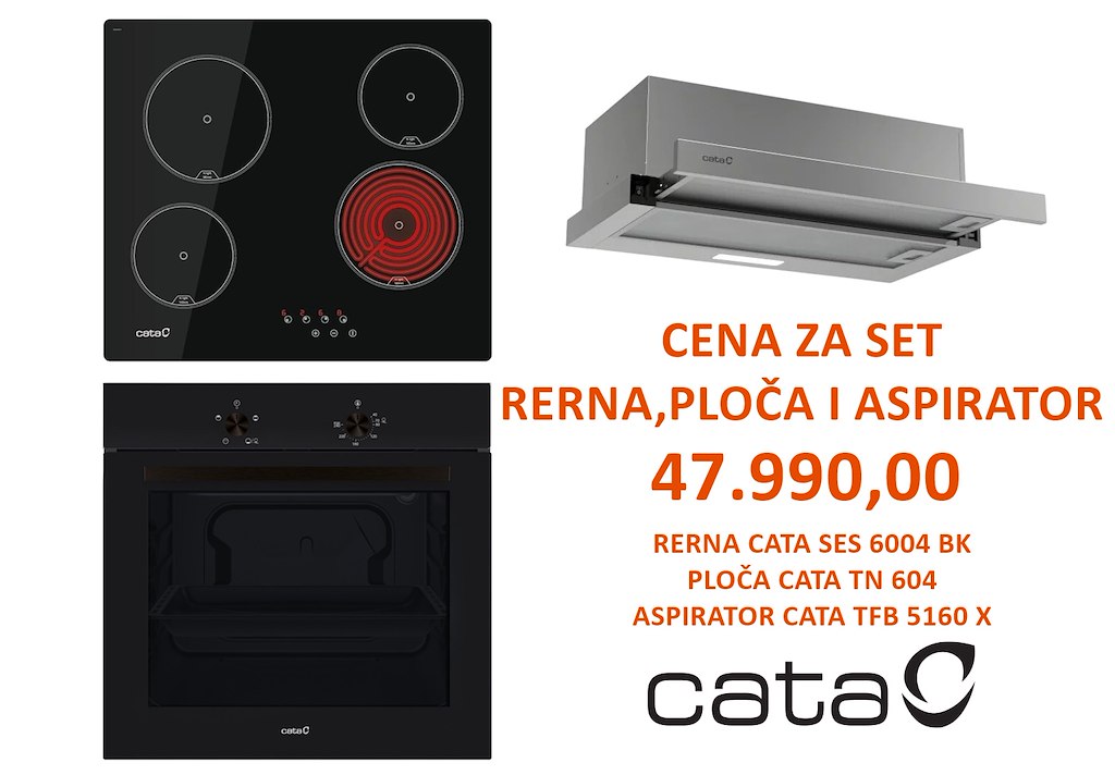 CATA SET: SES 6004 BK rerna + TN 604 staklokeramička ploča + TFB 5160 X aspirator