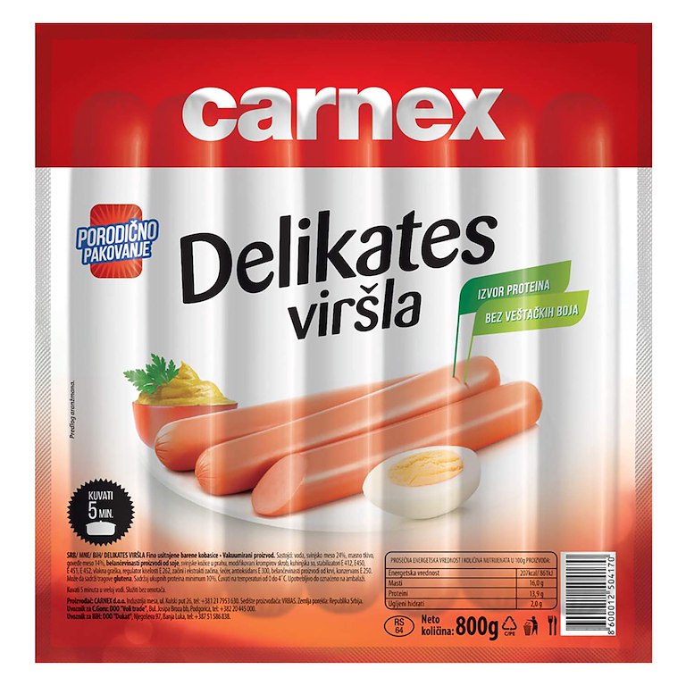 Carnex viršla delikates 800g Carnex