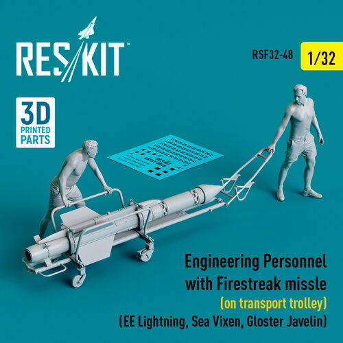 RES/KIT F32-0048 Engineering Personnel With Firestreak Missile (On Transport Trolley) (EE Lightning, Sea Vixen, Gloster Javelin) (3D Printed)