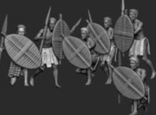 Germania-Figuren 72-8537 6 Zulu beating their shields with the spear Regiment of married Warriors