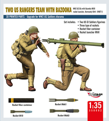 Mirage-Hobby 350002 Two US Rangers Team With Bazooka - WW2 US Gls With Bazooka M1A1 Rocket Launcher, Normandy 1944 (Part 1)
