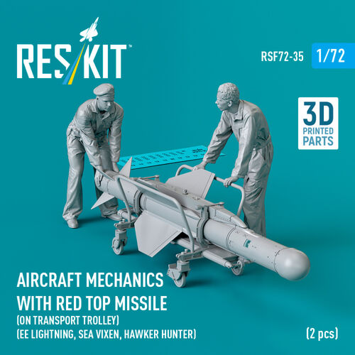 RES/KIT F72-0035 Aircraft Mechanics With Red Top Missile (On Transport Trolley) (EE Lightning, Sea Vixen, Hawker Hunter) (2 pcs) (3D Printed)
