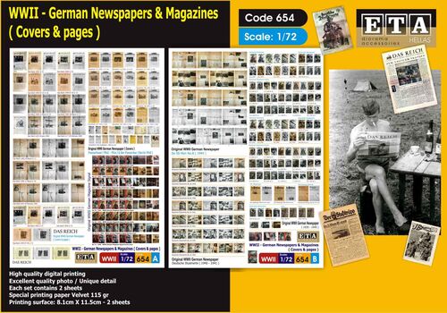 ETA DIORAMA ACCESSORIES 654 WWII - German Newspapers And Magazines (Covers And Pages) (2 Sheets)