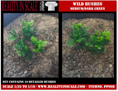 Reality in Scale PP008 Wild Bushes Medium/Light Green - High Quality Plastic Plants