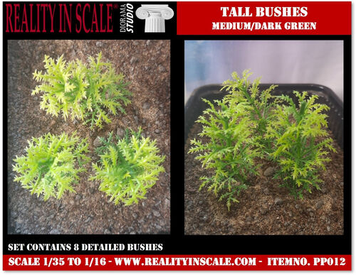Reality in Scale PP012 Tall Bushes Medium/Light Green - High Quality Plastic Plants