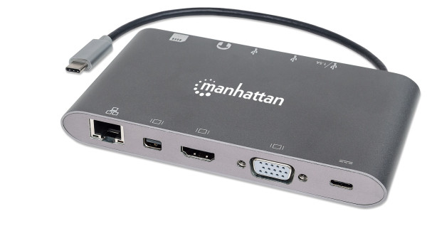 Docking station Manhattan 152808 7in1 USB-C - HDMI/VGA/mDP/3xUSB/LAN/CR/PD 60W