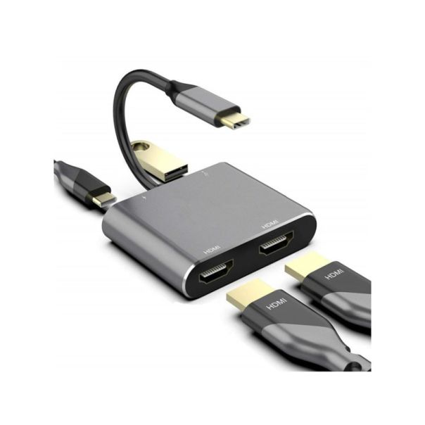 E-GREEN Adapter 4u1 USB 3.1 tip C-2 x HDMI + USB 3.0 + PD 60W