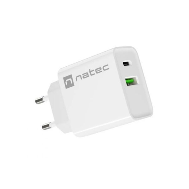 NATEC Kućni punjač USB-A+USB-C Ribera NUC-2061, bela