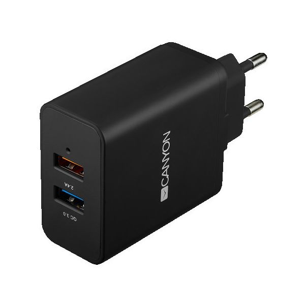 CANYON Univerzalni punjač 2xUSB AC, crna