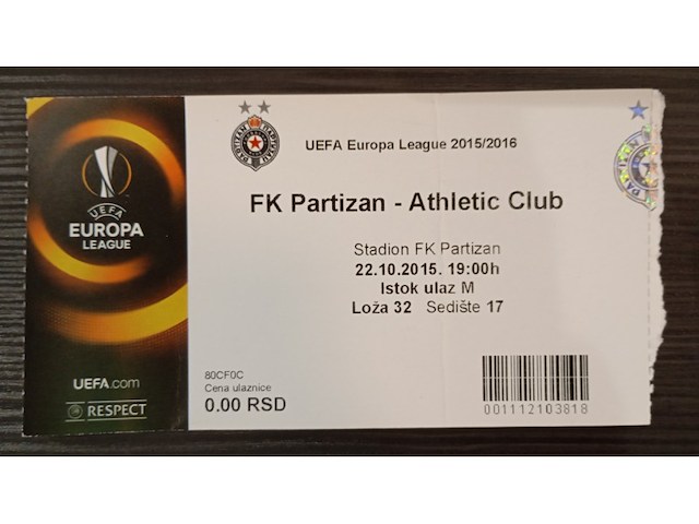 FUDBAL: PARTIZAN - ATHLETIC CLUB 22.10.2015