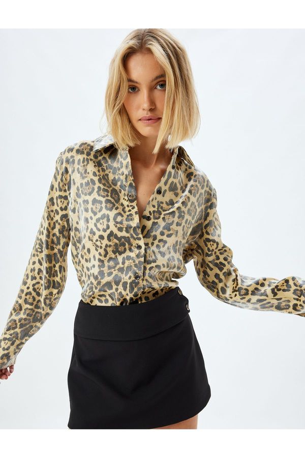 KOTON LEOPARD PATTERNED SATIN SHIRT LONG SLEEVE REGULAR FIT