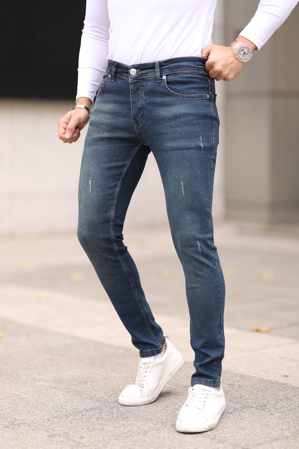 TRENDYOL DARK NAVY SKINNY RIBBED JEANS