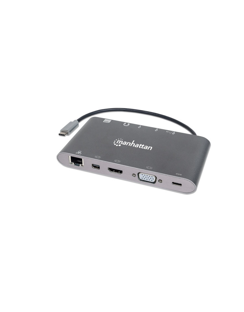 Docking station Manhattan 152808 7in1 USB-C - HDMI/VGA/mDP/3xUSB/LAN/CR/PD 60W