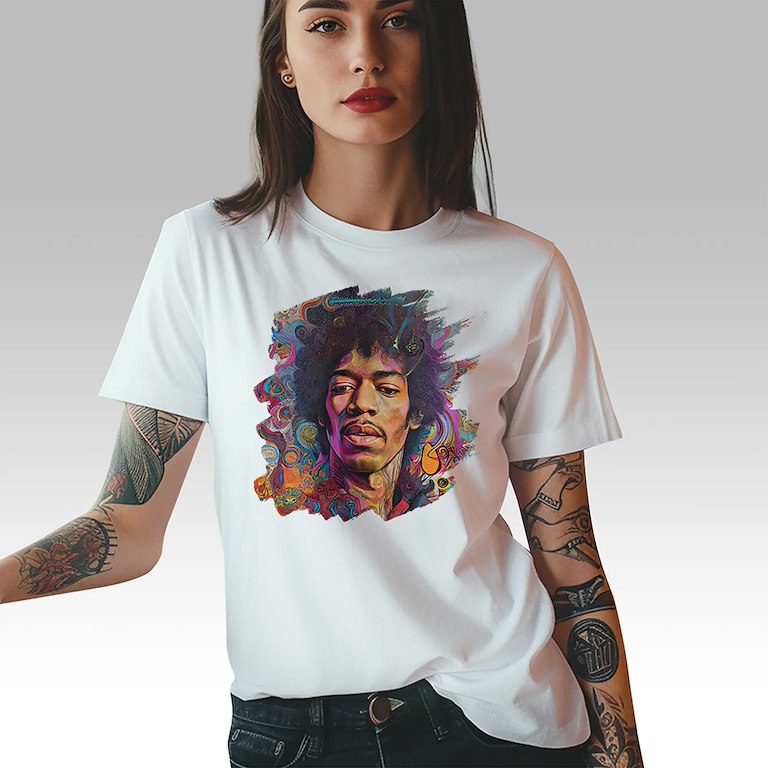 Gildan Ženska majica Jimi Hendrix Šljas 160, Bela