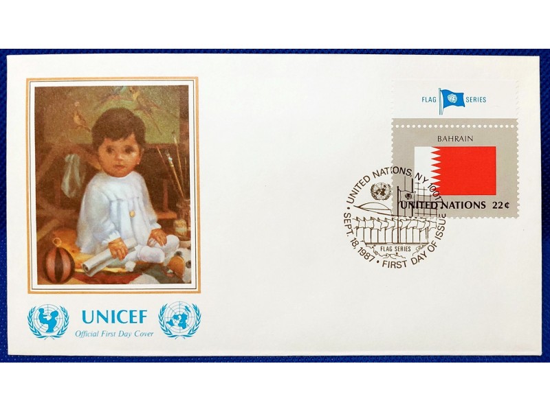 Unicef UN FDC 1987. Zastave, Bahrejn