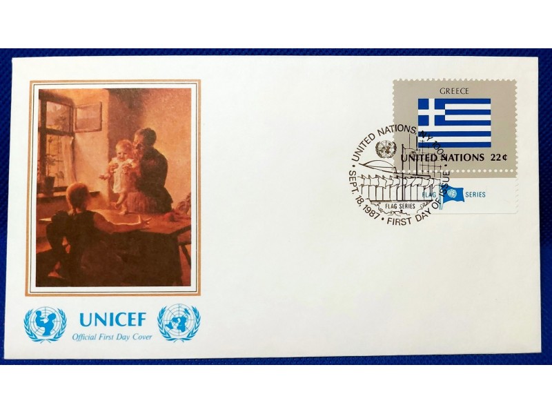 Unicef UN FDC 1987. Zastave, Grčka