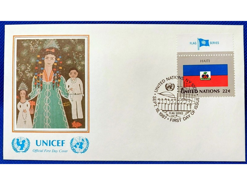 Unicef UN FDC 1987. Zastave, Haiti