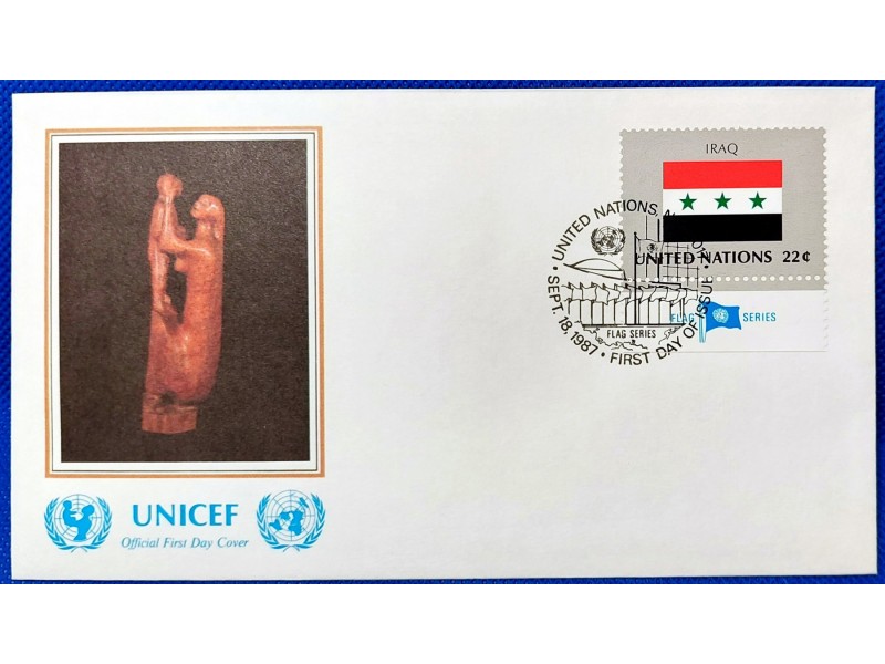 Unicef UN FDC 1987. Zastave, Iraq