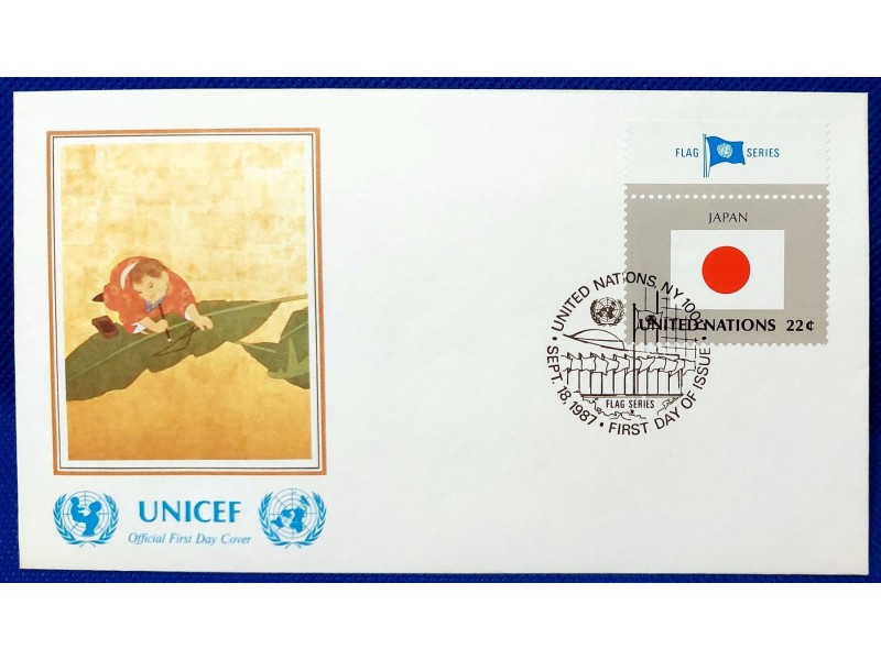 Unicef UN FDC 1987. Zastave, Japan