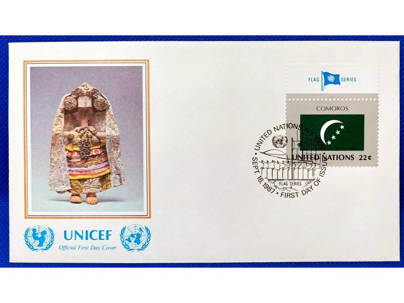 Unicef UN FDC 1987. Zastave, Comoros