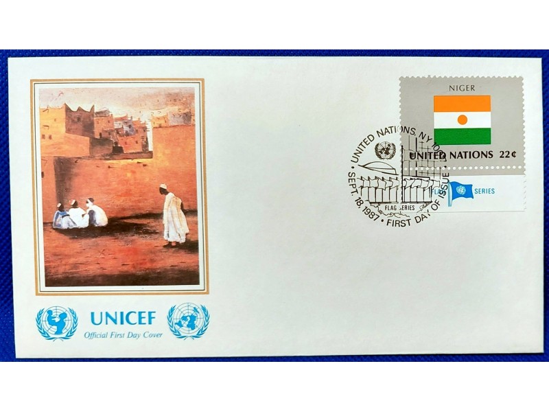 Unicef UN FDC 1987. Zastave, Nigeria