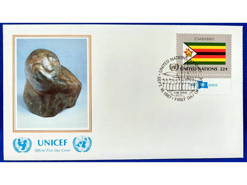 Unicef UN FDC 1987. Zastave, Zimbabwe