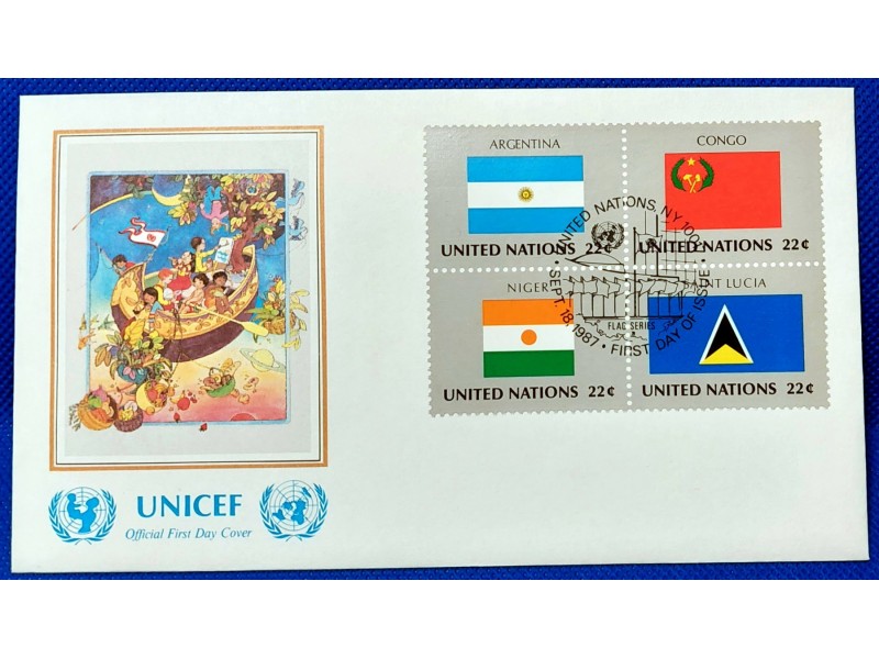 Unicef UN FDC 1987. Zastave