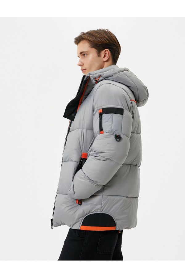 KOTON DOWN JACKET HOODED ZIPPERED TAG DETAIL POCKET