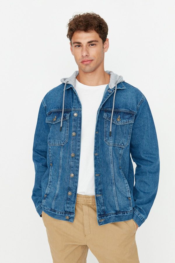 TRENDYOL INDIGO REGULAR FIT KNITTED HOODED DENIM JACKET