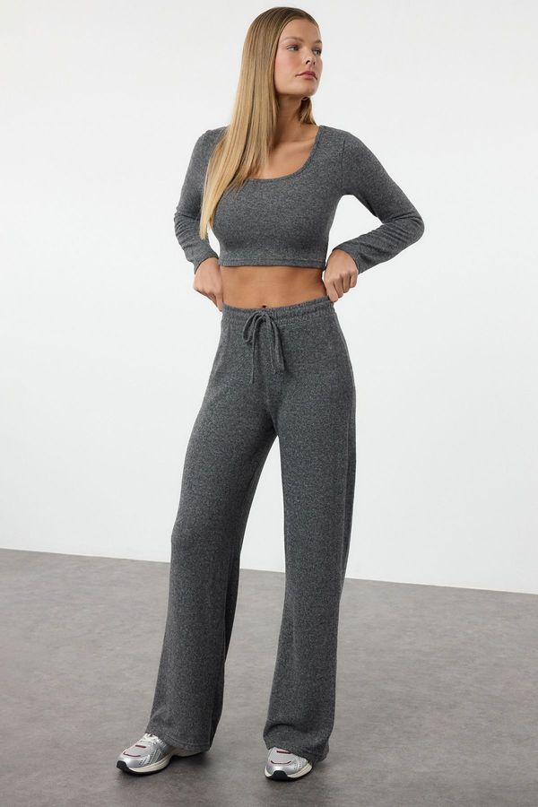 TRENDYOL ANTHRACITE SOFT CROP AND WIDE LEG KNITTED TOP AND BOTTOM SET